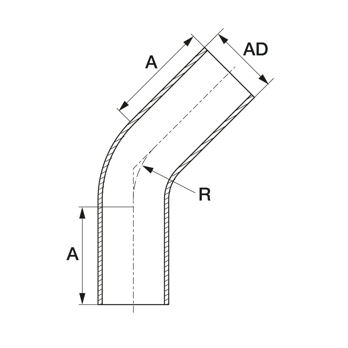 Bogen 45°, geschweisst, DIN 11865, Reihe B, innen metallblank H3, Ra max. 0,8 my | online kaufen ...