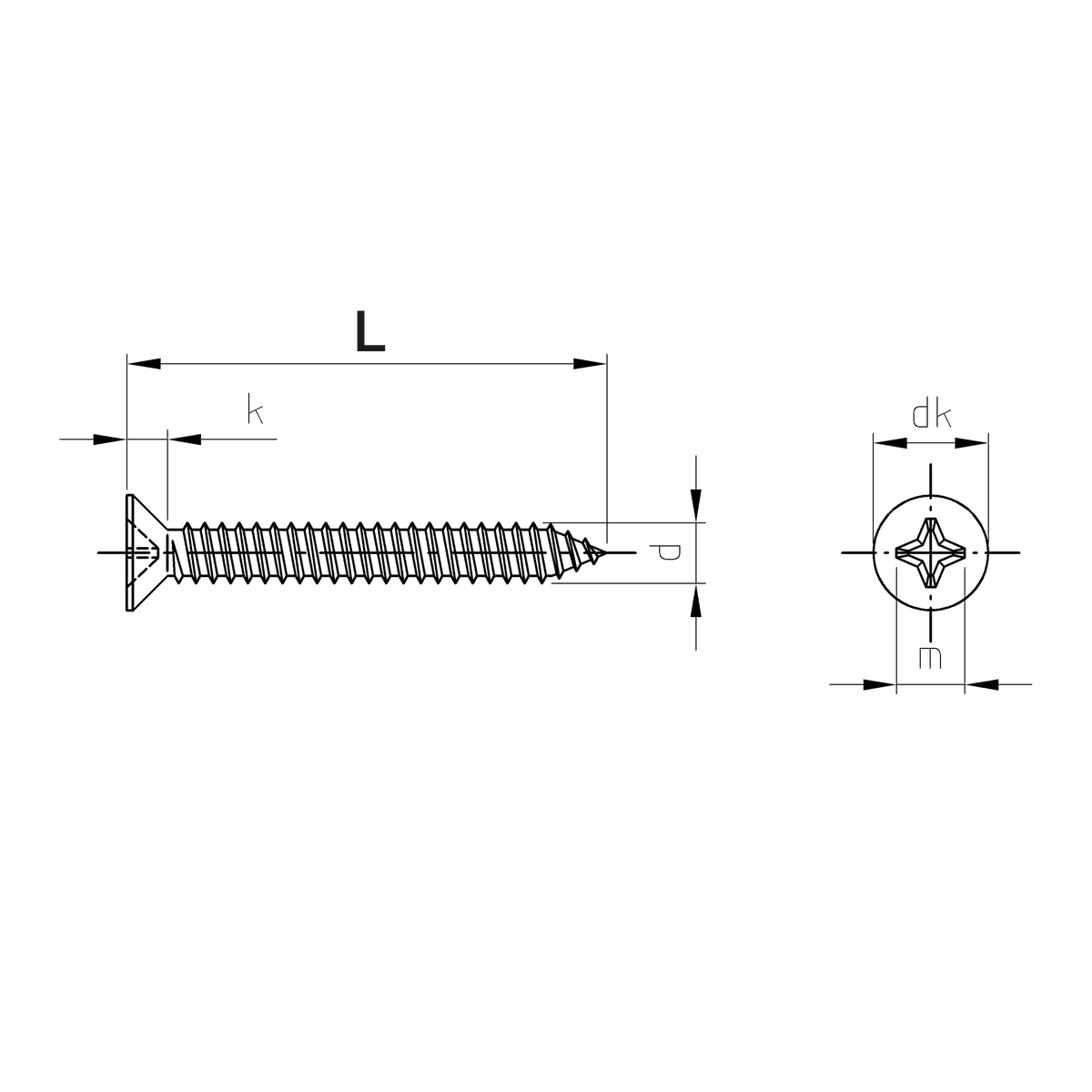 Senk-Blechschraube mit Kreuzschlitz Phillips Form H, mit Spitze Form C ...