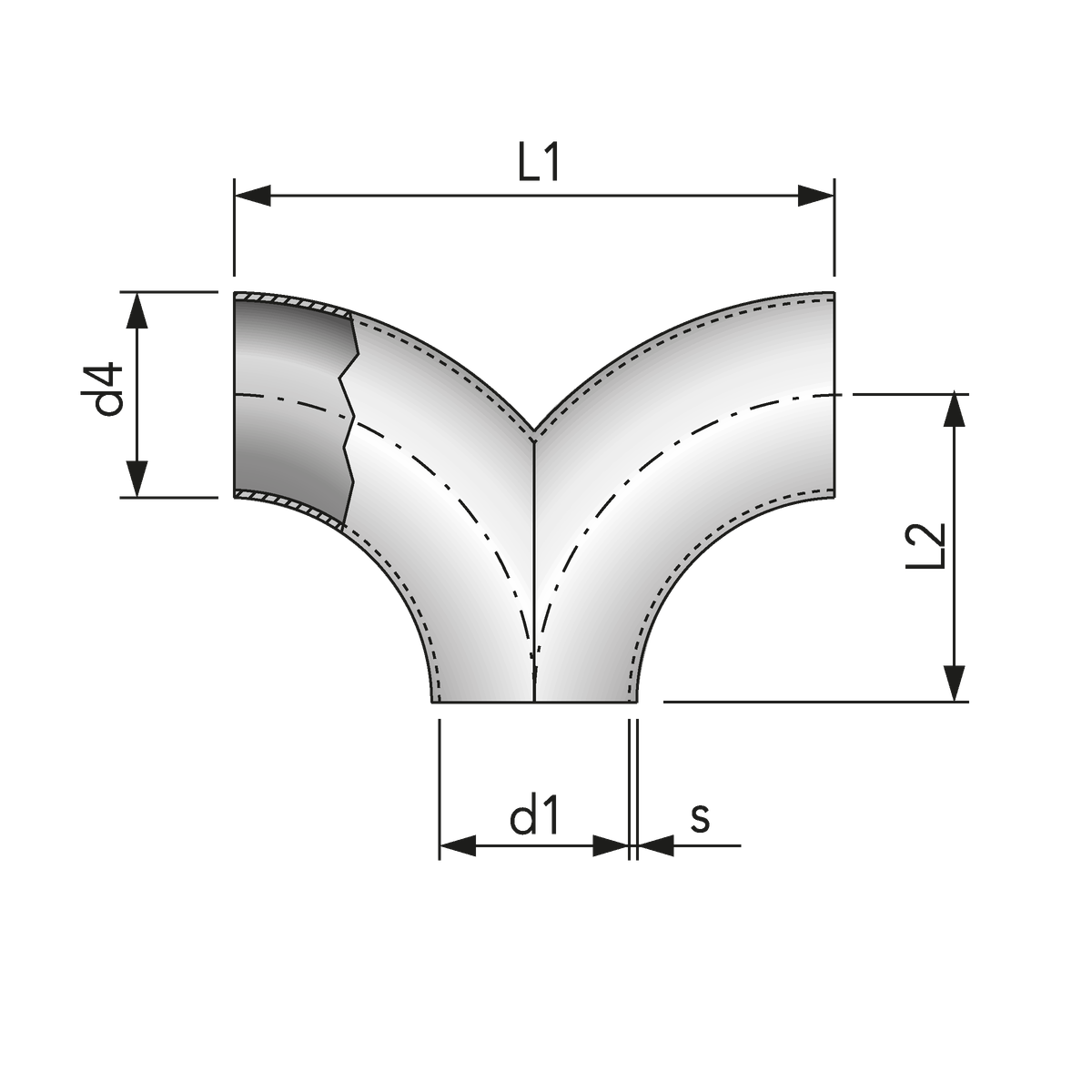 T-Doppelbogen S-S-S, gebürstet, für Rohr DIN EN 10357, Serie A | online ...