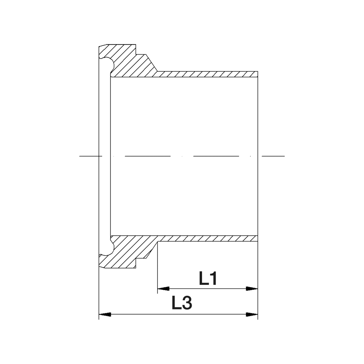Bundstutzen zu Rohrverschraubung, DIN 11864-1, Reihe B, Form A, H3 ...